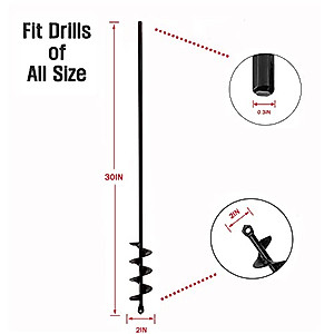 Extended Garden Auger Spiral Drill Bit 2”x30”, Spiral Hole Drill Planter， - No Need to Squat for Garden Planting Bulb & Bedding Plant Augers, Hole Digging Planting Tool for 3/8" Hex Drive Drill