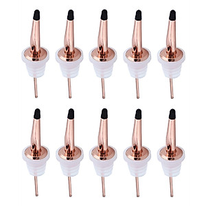 JIAYOUXILE Bottle Pourers - 10 Pcs Stainless Steel Wine Liquor Bottle Pourer Spout with Covers,Liquor Pourers Tapered Spout，for Oil, Wine, Vinegar and Liquid （Rose Gold+Dust Caps)