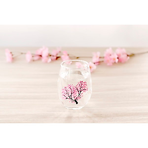 Japanese Sakura Cherry Blossom Color Changing Glass Cups (Pair) Magical Blooming Wine Glasses