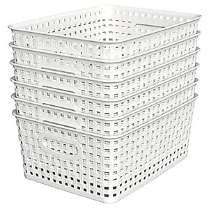 Woven Plastic Storage Basket, 6 Pack White Weave Bins Organizer, 10.1" x 7.55" x 4.1"