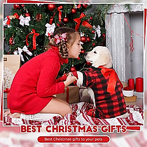 Saintrygo 2 Pieces Buffalo Plaid Dog Pajamas Christmas Pet Sweater with 8 Red Socks Winter Checkered Sleepwear Cold Weather Soft for Puppies Anti-Slip Knit Paw Protector Costume, White