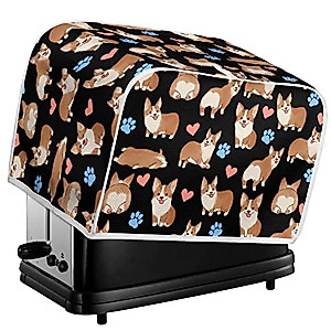 Jiueut Cute Animal Toaster Cover 4 Slice,Corgi Pattern Toaster Covers Bread Maker Cover,Kitchen Small Appliance Covers,Microwave Toaster Oven Cover