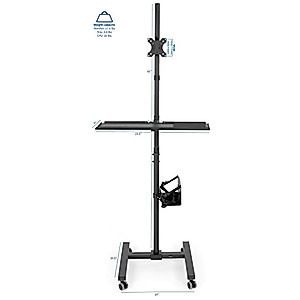 VIVO Mobile Computer Cart, Rolling Stand, Adjustable Monitor Mount with 32 inch Case Holder and Keyboard Tray, Moving Workstation, Black, CART-PC02T