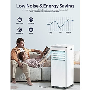 ZAFRO 8,000 BTU Portable Air Conditioners Cools up to 350 Sq.ft, Portable AC Built-in Cool, Dehumidifier, Fan Modes, Room Air Conditioner with Remote Control/Installation Kits, White
