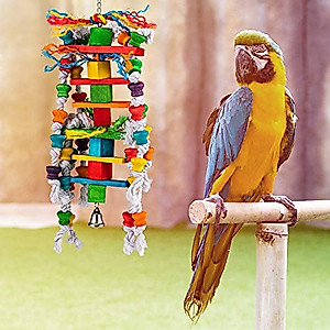 MEWTOGO Bird Parrot Chewing Toys- Multicolored Natural Wooden Knots Blocks Waterfall Bird Tearing Entertaining Toys Suggested for Conures Cockatiels African Grey Foraging and Amazon Parrot