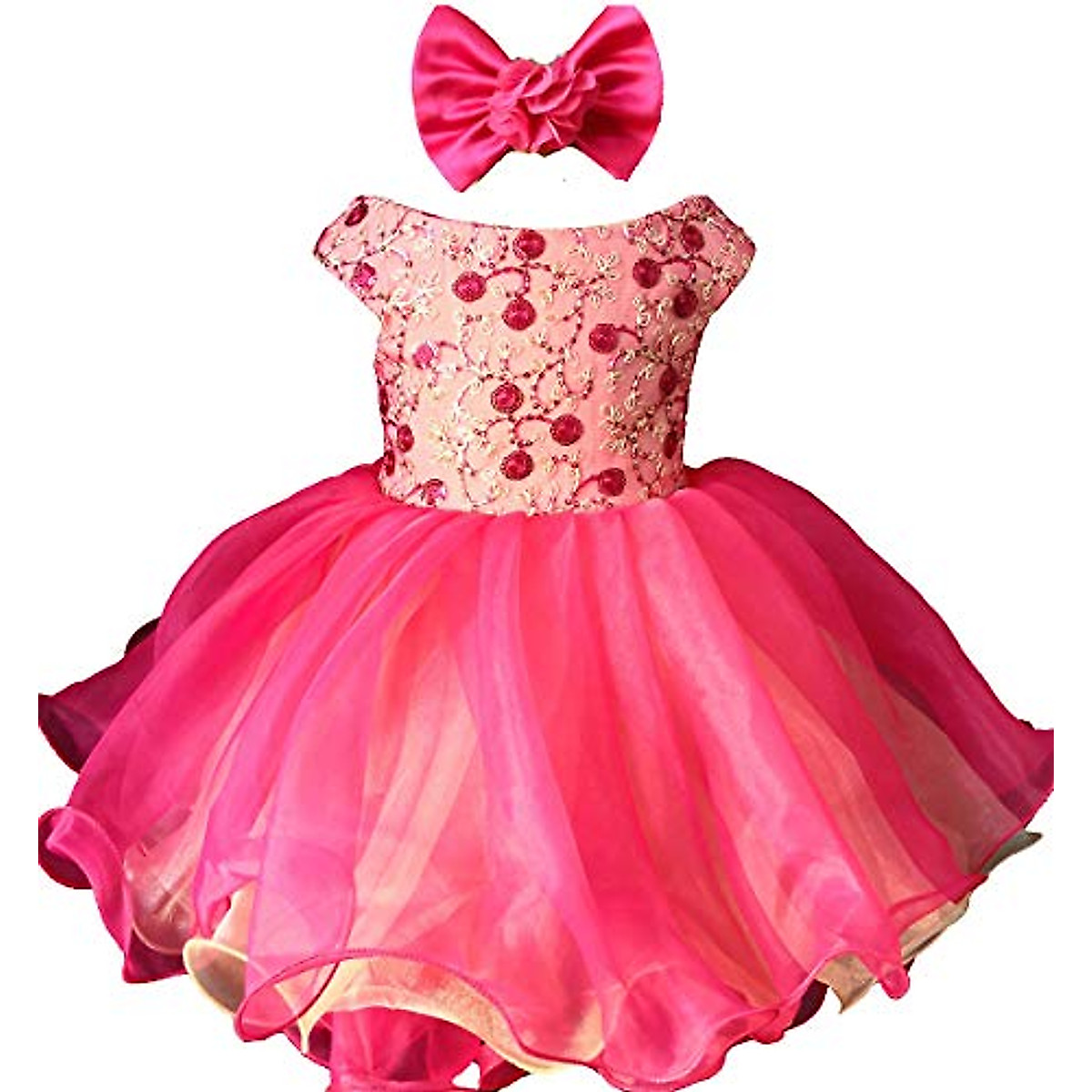 Jenniferwu EB1130F Infant Toddler Baby Newborn Little Girl's Pageant Party Birthday Dress HOTPINK Size 12-18M