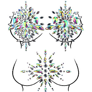 Bowitzki Body and Face Gems Stickers Breast Jewels Rhinestone Nipple Covers Temporary Tattoo Glitter Body Gems Sticker Body Art Jewel for Festival Makeup (Jewels)