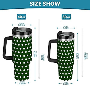 Flradish 40oz Tumbler with Handle, Polka Dots Hunter Green White Stainless Steel Tumbler with Lid and Straws Double Wall Vacuum Insulated Leakproof Coffee Travel Mug