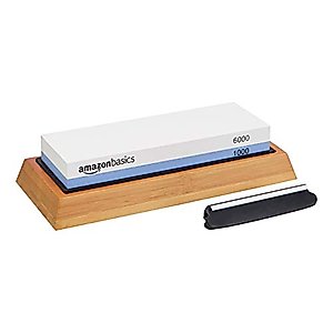 Amazon Basics Whetstone Knife Sharpening Wet Stone - Dual-Sided 1000/6000 Grit with Non-Slip Bamboo Base