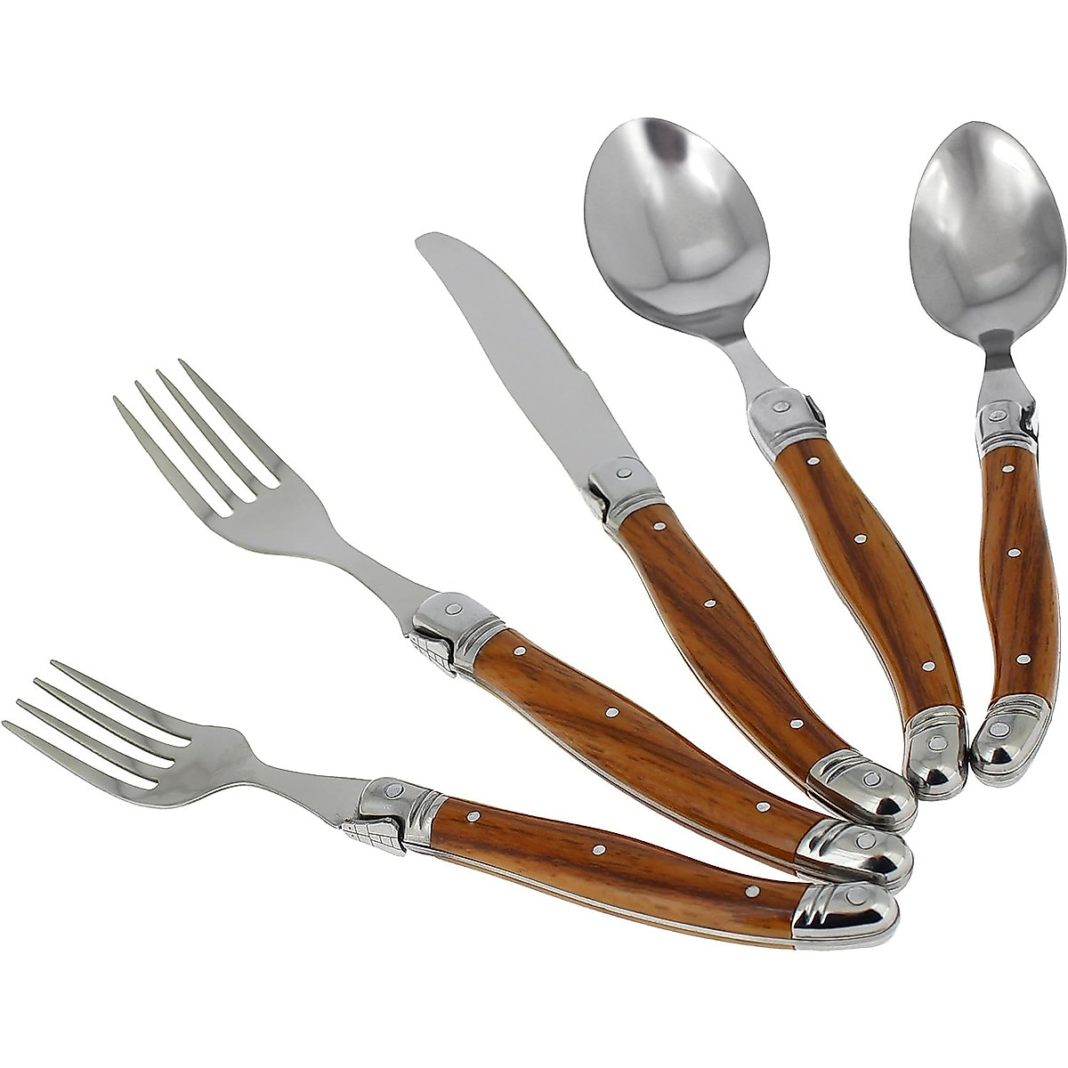 Laguiole 20 Piece Flatware Set – Stainless Steel Cutlery Set – Dishwasher Safe Silverware Set – Luxurious Utensil Sets w/Knives, Spoons and Forks Set (Wood Grain, Service for 4)