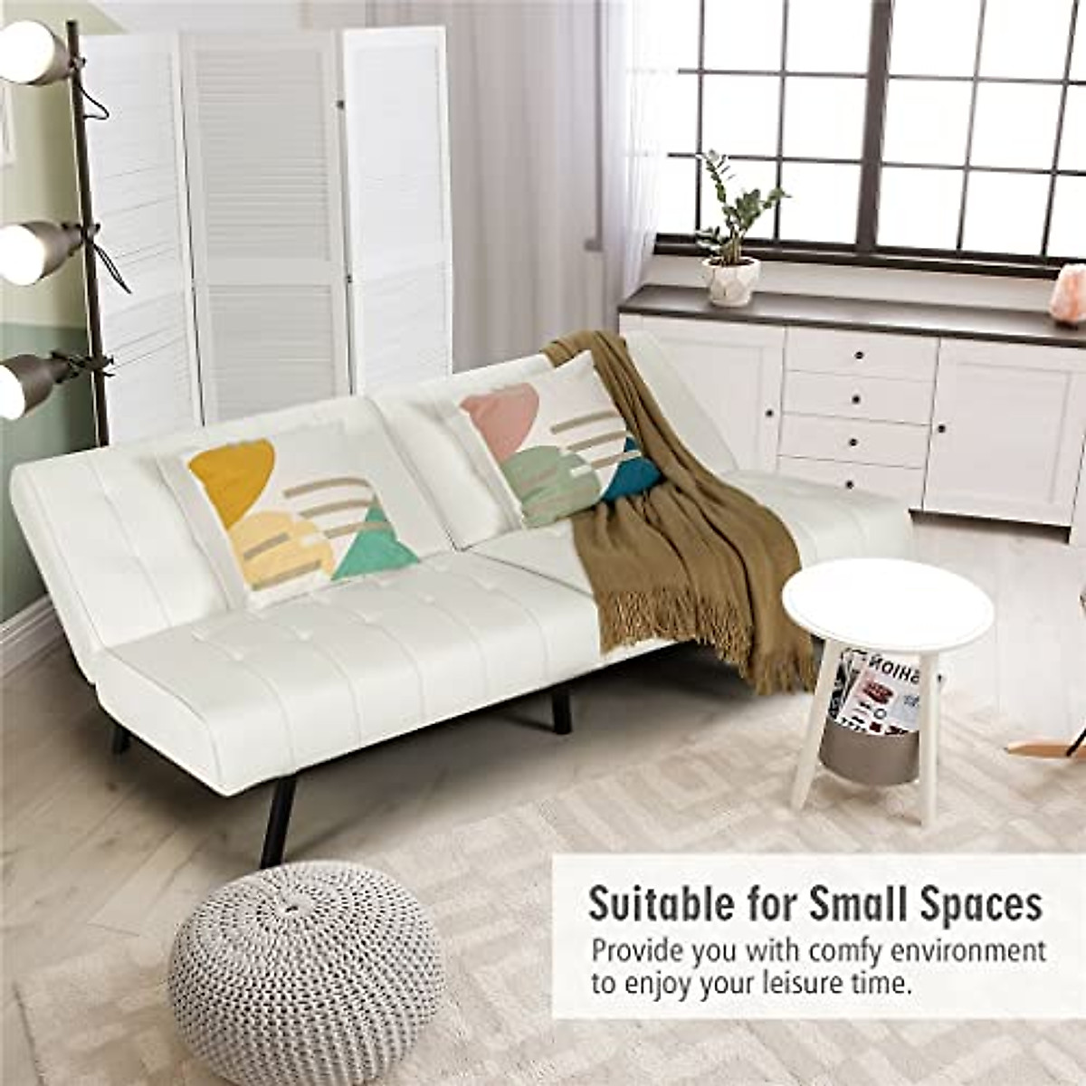 Walnut Futon Sofa Bed PU Leather Convertible Folding Couch Sleeper Lounge Convenient Installation (Color : A)