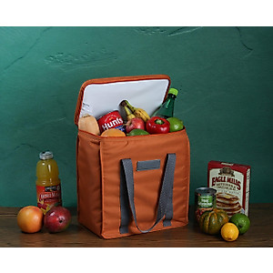 Earthwise Reusable Insulated Grocery Bags Heavy Duty Nylon Thermal Cooler Tote Waterproof with ZipperClosure Keeps food Hot or Cold (2 Pack) (Orange)