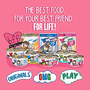 Best Feline Friend (B.F.F.) Tuna & Shrimp Sweethearts with Red Meat Tuna & Shrimp in Gravy Cat Food by Weruva, 3oz Can (Pack of 24)