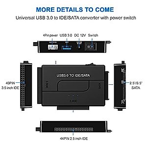 USB 3.0 to SATA IDE Hard Drive Reader, YINNCEEN External Hard Drive Ultra Recovery Converter Universal Hard Drive Adapter Kit for 2.5/3.5 HDD/SSD Hard Drive Disk, Include 12V/2A Power Adapter