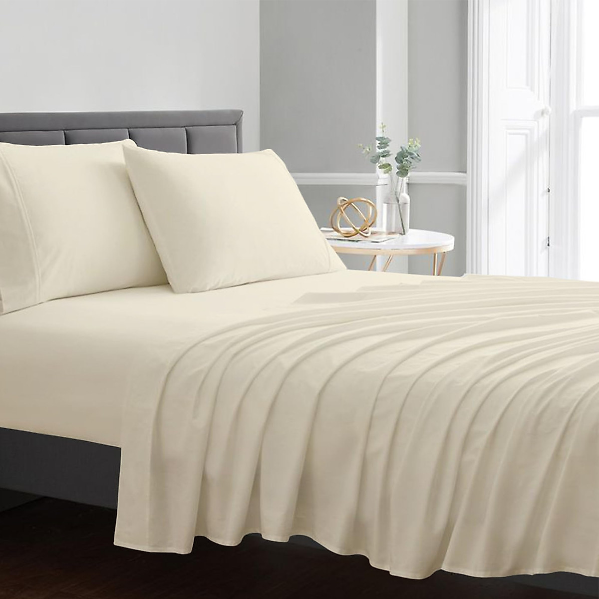 BLUECLANS Twin Size Sheet Set Ivory 1000 Thread Count Egyptian Cotton Sheets 4 Pc Bed Sheet Set 17” Deep Pocket Cooling Sheets Luxury Bedding Sateen Weave Flat, Fitted Sheet, 2 Pillow Cases