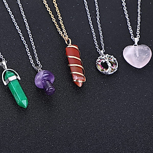 DoreenBow 9Pcs Crystal Pendant Necklace Chakra Healing Spiritual Carnelian Necklace Tree of Life Crystal Necklaces Vintage Hippie Spiritual Jewelry for Women