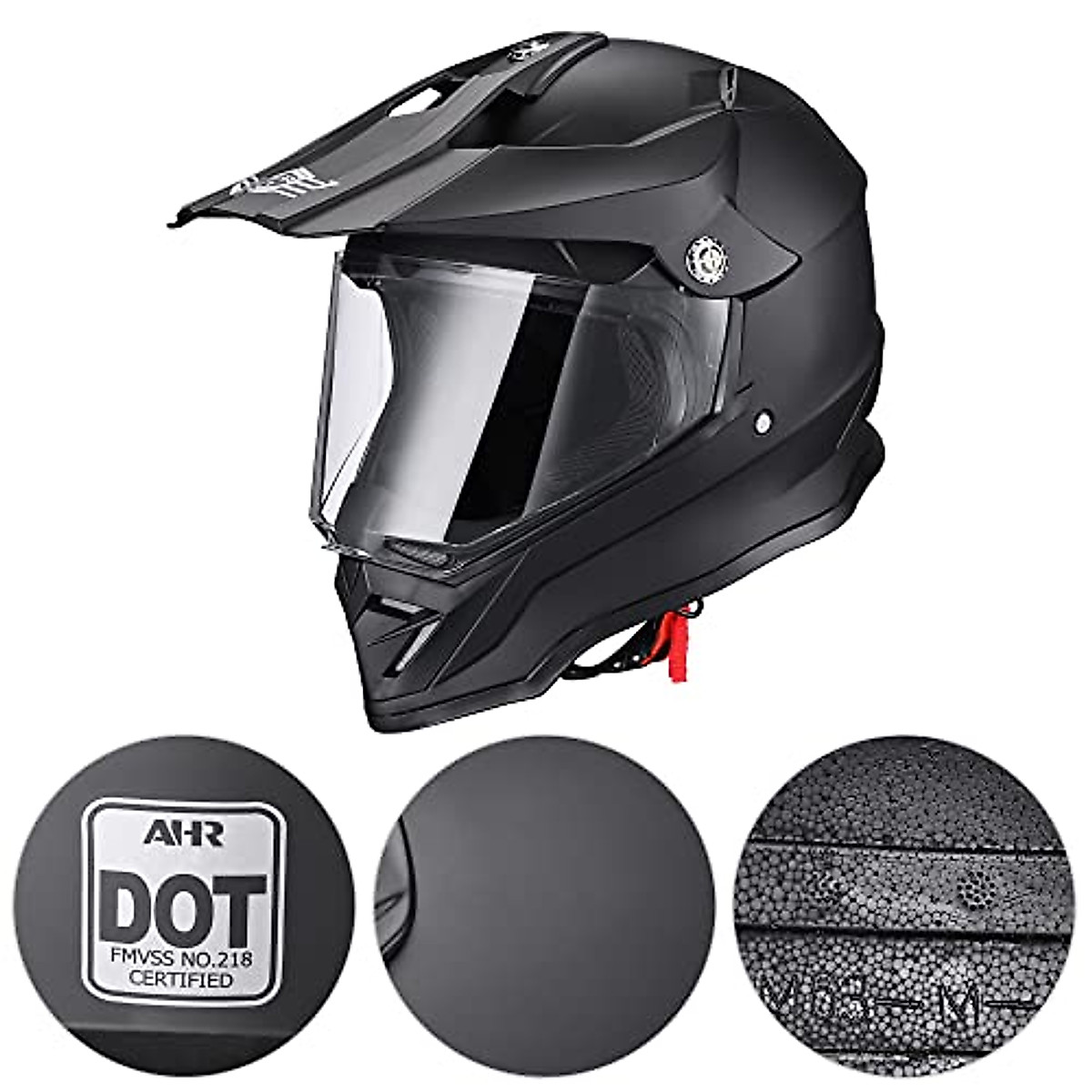 AHR Full Face Dual Sport Motorcycle Helmet Dirt Bike Off Road ATV Motocross Lightweight Helmet DOT Approved H-VEN35 (X-Large,Matte Black)