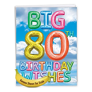 The Best Card Company - 80th Birthday Card w/Envelope (8.5 x 11 Inch) 80 Years Old, Big Stationery Bday Greeting from All of Us (Not Actual Balloons, 3D or Raised) - Inflated Messages J5651FMBG-US