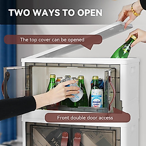 Plastic Storage Bins with Lids,200 Qt (50 Gal) Storage Cabinet,5 Pack Stackable Beige Wardrobe Closet Organizer,20.5 x 11.4 x 52.4Inch Foldable Plastic Storage Container with Door