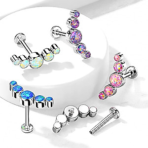 Pierced Owl 16GA G23 Implant Grade Titanium 5 Synthetic Opal Curved Top Internally Threaded Lip Cartilage Ear Stud (Blue)