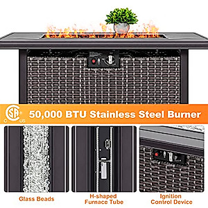 Nuu Garden 43-inch Propane Fire Pit Table, 50,000 BTU Aluminum Gas Fire Table with Lid, Cover and Glass Beads, Rectangle Firepit for Garden, Patio, Backyard, Deck, Dark Black