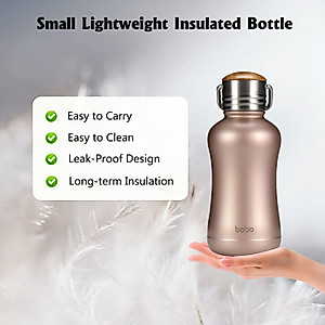YOHKOH Mini Insulated Water Bottle With Bamboo Lid - 8.8oz Small Vacuum Insulated Water Bottle for Women Kids, 12 Hrs Hot & 24 Hrs Cold Stainless Steel Thermos Leak-Proof BPA-Free (8.8oz,Gold)