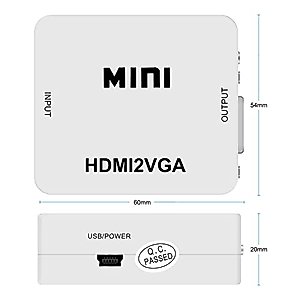 HDSUNWSTD HDMI to VGA Adapter with 3.5mm Audio Port (PC HDMI Source Output to VGA TV) for Old Computer Monitor Laptop Projector 1080P Video (Female HDMI in, Female VGA Out)