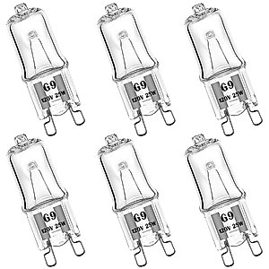 G9 Halogen Bulb 120V 25W T4 Type 2 Pin Base Light Bulb Replacement Dimmable Warm White (6 Pack)
