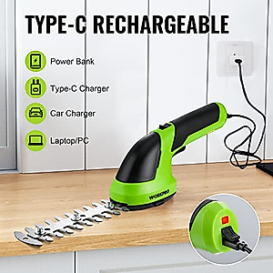 WORKPRO Cordless Grass Shear & Shrubbery Trimmer - 2 in 1 Handheld Hedge Trimmer 7.2V Electric Grass Trimmer Hedge Shears/Grass Cutter Rechargeable Lithium-Ion Battery and Type-C Cable Included