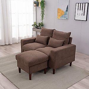 Panana 54.5” Loveseat, Modern Small Couch with Ottoman Footstool Upholstered Fabric, Love Seat Couches for Living Room, Love Seats Furniture for Bedroom, Office, Small Space, Small Apartment, Brown