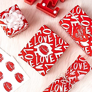 LeZakaa 60 Sheets Tissue Paper Bulk & 30 Pcs Lip Print Gift Sticker -"Love" Lettering Design for Valentine's Day (13.8 inch x 19.7 inch)