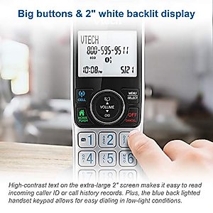 VTECH VS112-2 DECT 6.0 Bluetooth 2 Handset Cordless Phone for Home with Answering Machine, Call Blocking, Caller ID, Intercom and Connect to Cell (Silver & Black)