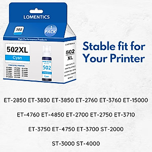 502XL Ink Refill Bottles LOMEN Cyan Replacement for epson 502XL 502 ET-2850 ET-3830 ET-3850 ET-2760 ET-3760 ET-15000 ET-4760 ET-4850 ET-2700 ET-2750 ET-3710 ET-3750 ET-4750 ET-3700 (1 Pack,Cyan)