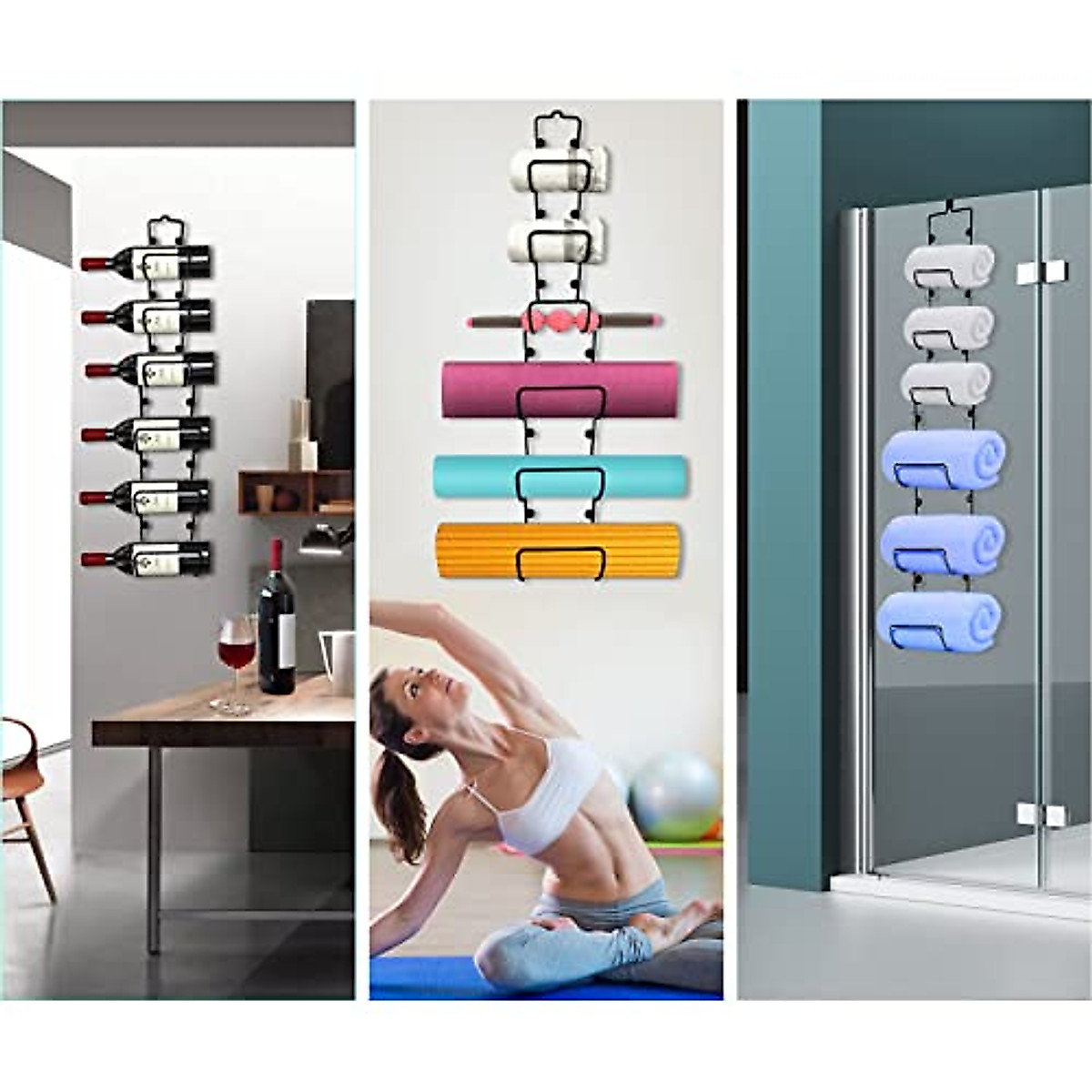 DIY Bathroom Towel Rack Holder Set - Adjustable Wall Mounted & Over The Door Hanging Storage Organizer for Hand/Bath Towels, Set of 6