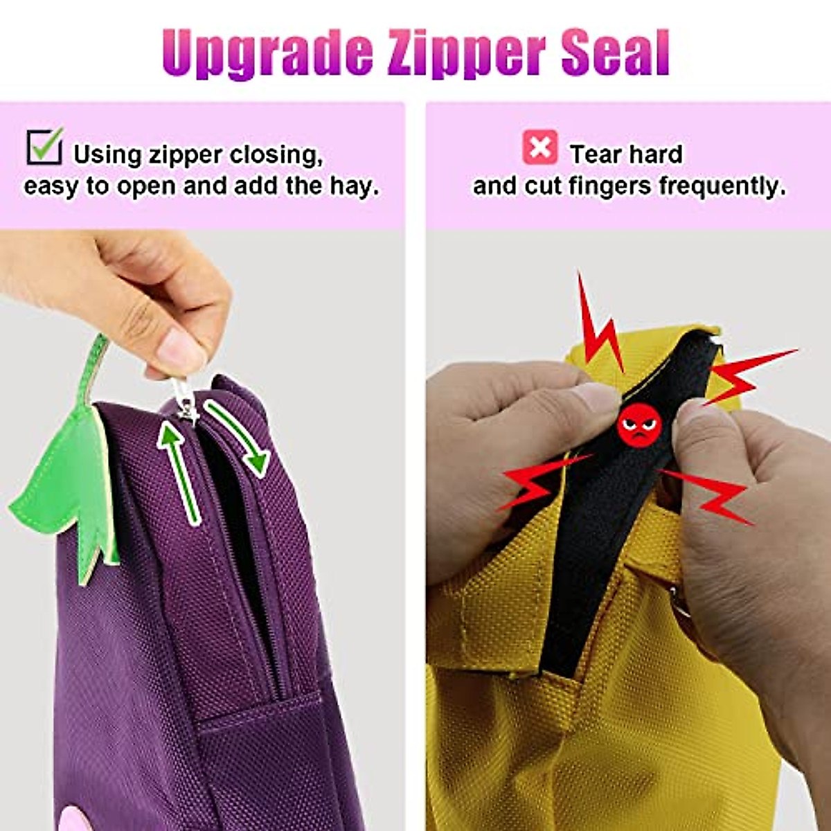 Guinea Pig Hay Feeder, Rabbit Hay Feeder Bag with Zipper Closure for Bunny Chinchilla Small Animals, Large Capacity Less Waste, Reduce Mess and No Odor (Purple)