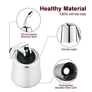 BETTFOR Wine Stoppers for Wine Bottles with Stainless Steel Vacuum Wine Bottle Stopper with Silicone Reusable Wine Corks, Leak proof Keep Fresh Suitable for Red&White Bottle (Silver, 2 Pack)