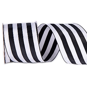 CSZD RIBBON 2.5inch Wide 10 Yards Wired Gift Wrapping Ribbon Black White Stripe Wired Ribbon for Gift Wrapping Crafts DIY Christmas Tree Decor, Wreaths, Bows Farmhouse (Black)