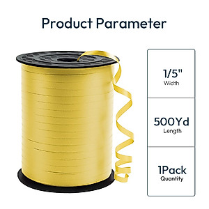 KMER LIFE Premium Yellow Curling Ribbon, 1/5" Wide x 500 Yards Christmas Curling Ribbons for Gift Wrapping, Party Decoration, Balloon String, Ribbons for Florist Flower (1 Roll)