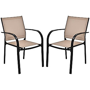 Tangkula Set of 2 Patio Dining Chairs, Outdoor Stackable Chairs with Armrests, Anti-Rust Steel Frame and Quick-Drying Fabric, Outdoor Bistro Chairs for Backyard, Lawn and Garden