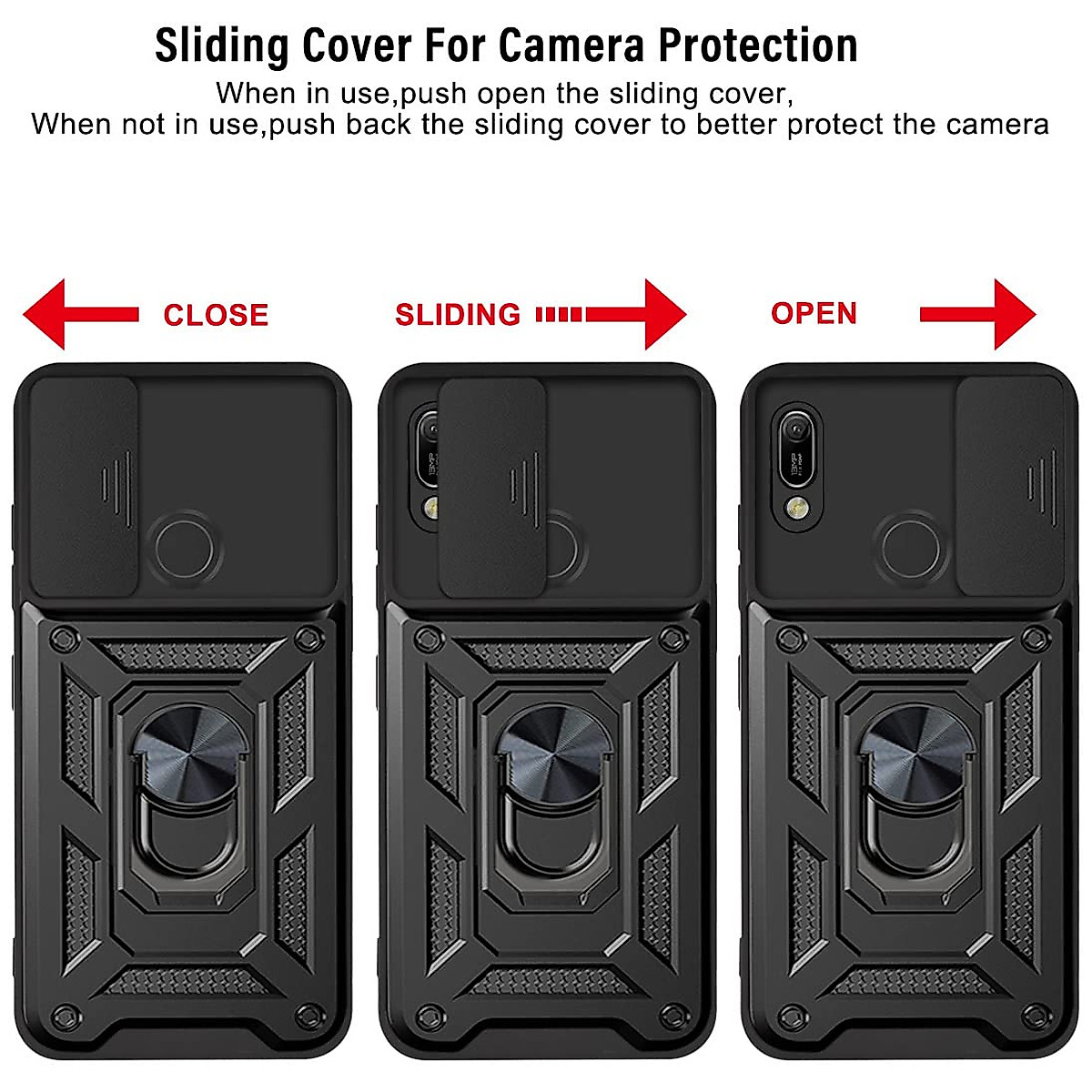 Kukoufey Compatible with Huawei Y6 2019 Bracket Shell,with Slide Camera Lens Cover Compatible with Huawei Y6s 2019 JAT-LX3 JAT-L29 JAT-LX1 JAT-L41 / Y6 2019 MRD-LX1 MRD-LX3 MRD-LX1N/F Case Blue