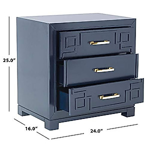 Safavieh Home Collection Raina Navy 3-Drawer Greek Key Nightstand