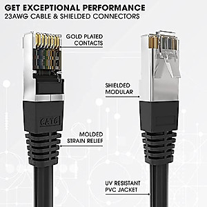 Ritz Gear Cat6 outdoor cable 100ft. 10Gbps, 550MHz bandwidth, Heavy-Duty Weatherproof/UV Resistant/23AWG BC Pure Copper. 4K Resolutions compatible with Wi-Fi modems/Routers/Security Camera/PC/PS5/Xbox