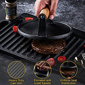 Jarquia 2PCS Bacon Press for Griddle, Round Cast Iron Grill Press for Flat Top Grill, Rectangular Hamburger Smasher for Griddle, Food Meat Press for Steak, Sandwich, Nonstick Pan