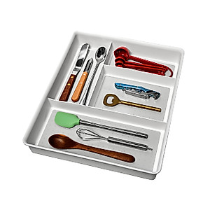 madesmart - 15222 Basic Gadget Tray Organizer - White | BASIC COLLECTION | 4-Compartments | Multi-Purpose Storage | Non-slip Lining | Easy to Clean | Durable | BPA-Free