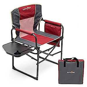 SUNNYFEEL Camping Directors Chair, Heavy Duty,Oversized Portable Folding Chair with Side Table, Pocket for Beach, Fishing,Trip,Picnic,Lawn,Concert Outdoor Foldable Camp Chairs (Red)