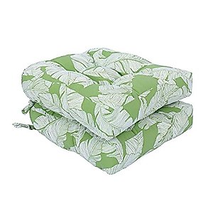 RACLVAY Outdoor Chair Cushions, Outdoor Cushions 19x19 inch, Patio Chair Cushions Seat Pads, Indoor Full-Length Ties for Non-Slip Support, Plump Filling, Premium Thick Fiber, Set of 2, Green