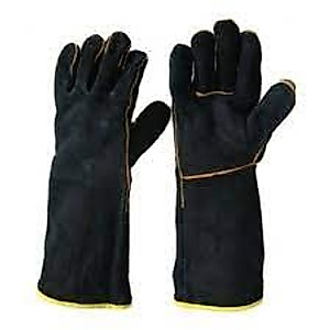 HH SPORTS Leather Welding Gloves,Heat/Fire Resistant,Mitts for forged, Tig,Mig,BBQ,Oven,Grill,Fireplace,Baking,Furnace,Stove,Pot Holder,welder,Animal Handling Glove.Black - 16 inches