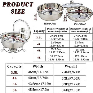 Chafing Dish Set, Stainless Steel Food Warmer with Water/Food Pans and Fuel Holders, Chafing Buffet Server Warming Tray for Kitchen Caterings Banquet Parties