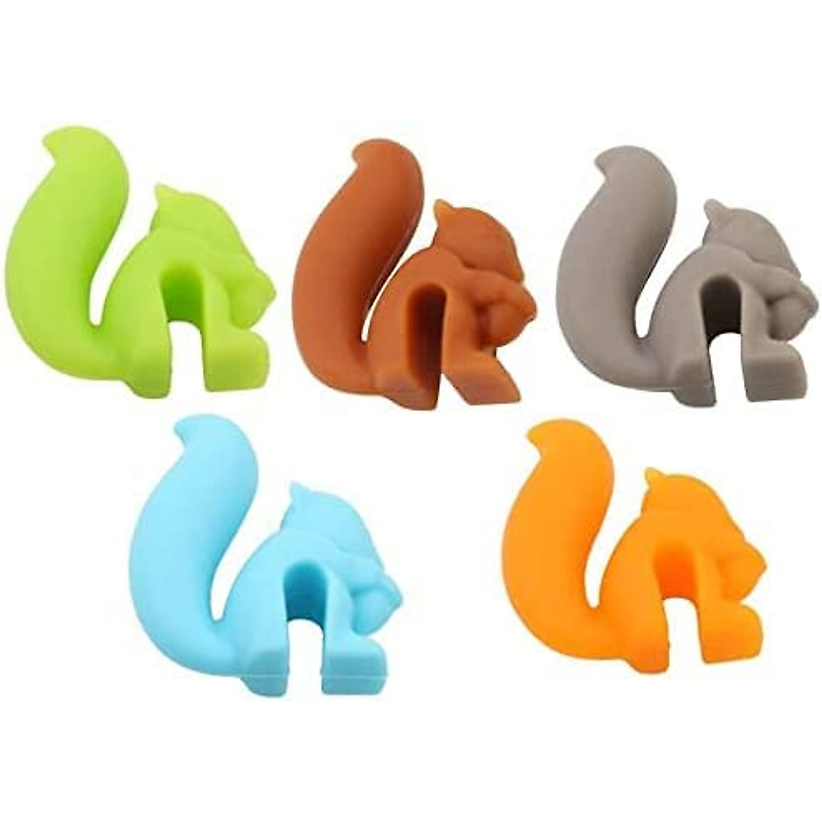 5 pcs Cute Squirrel Shape Silicone Tea Bag Holder Cup, Squirrel Drink Markers, Tea Bag Holder for Cup Hanging Tool Mug Candy Colors Gift Set