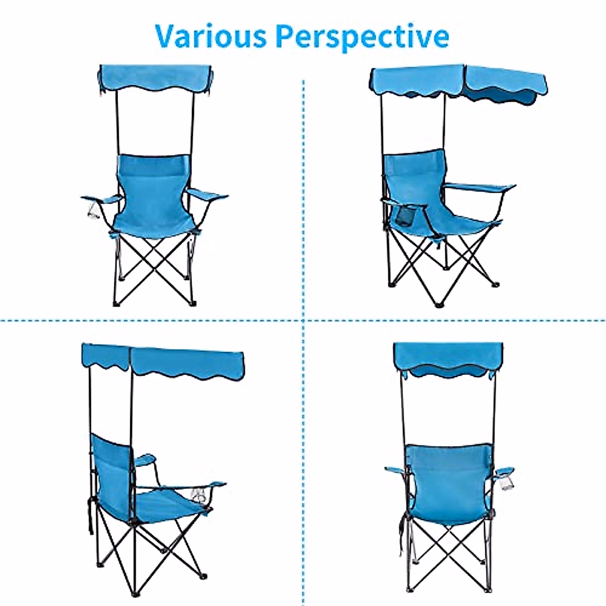 Lamberia Outdoor Camping Chair, Beach Chair with Canopy Shade, Portable & Folding Camping Chair with Shade Canopy, Heavy Duty Canopy Chair with Durable Folding Seat w/Cup Holder and Carry Bag…